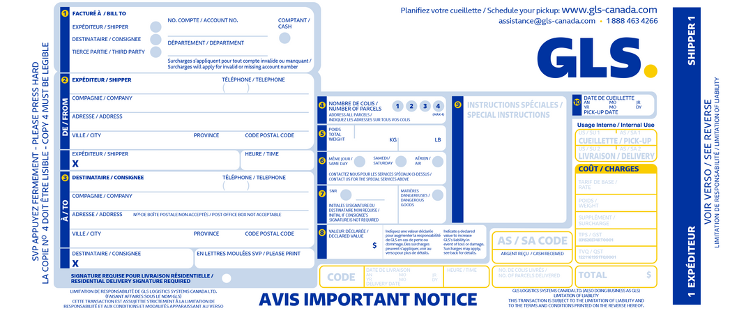 Waybills – GLS Canada Shop