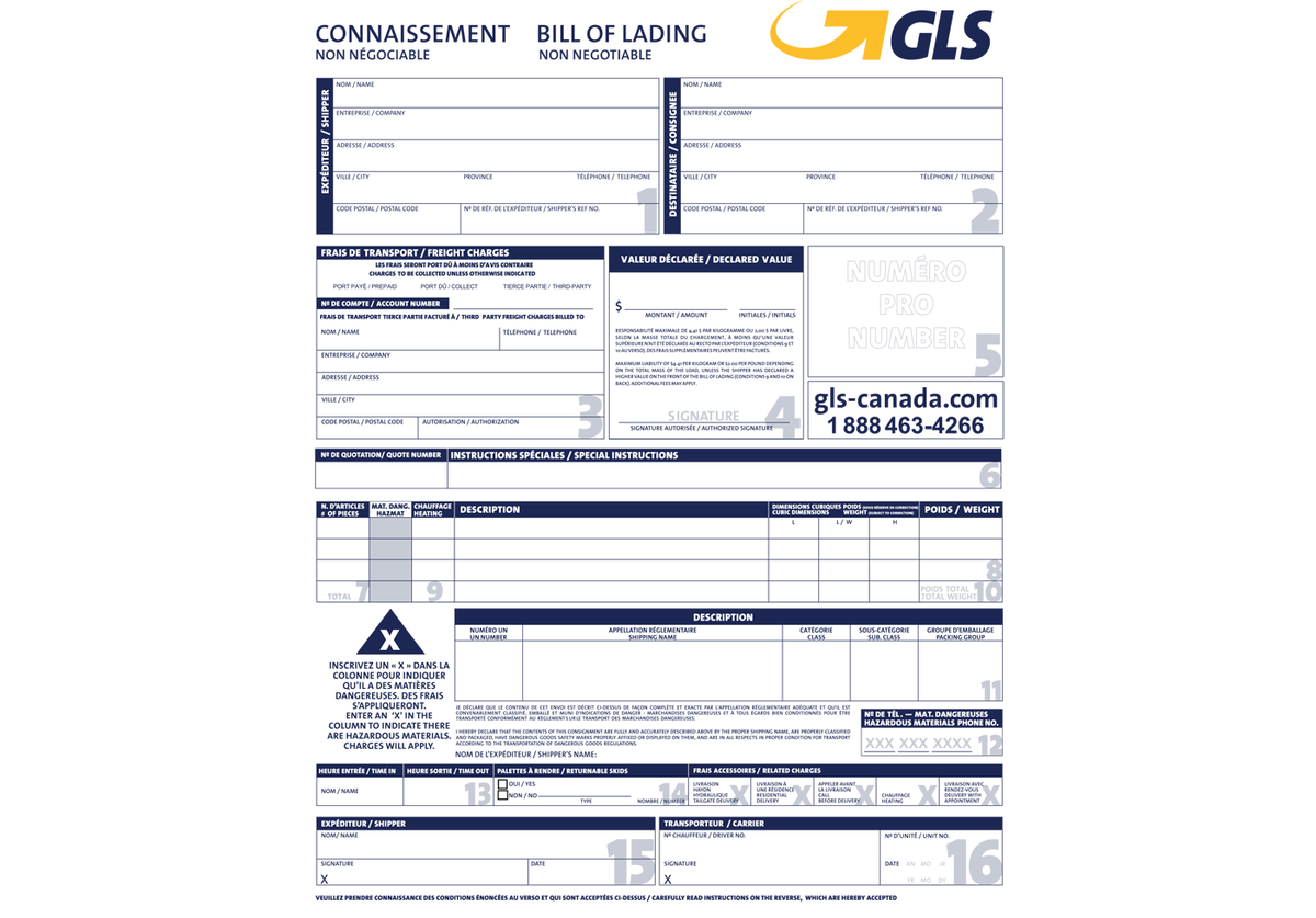 Connaissements Dicom Freight (x25) – GLS Canada Shop